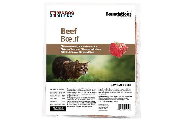 Red Dog Blue Kat Beef Recipe Frozen Raw Cat Food - 4 x 1/4 lb Tray