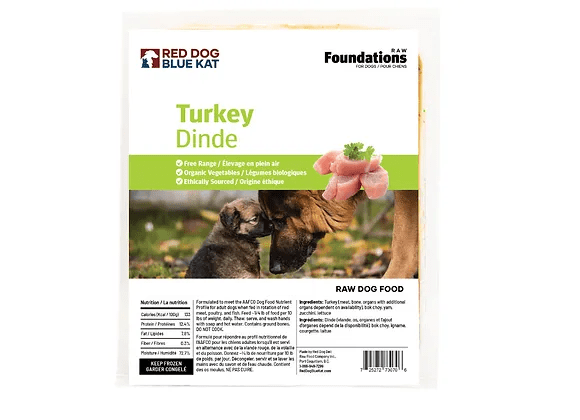Red Dog Blue Kat Turkey Recipe Frozen Raw Dog Food - 4 x 1/4 lb Tray